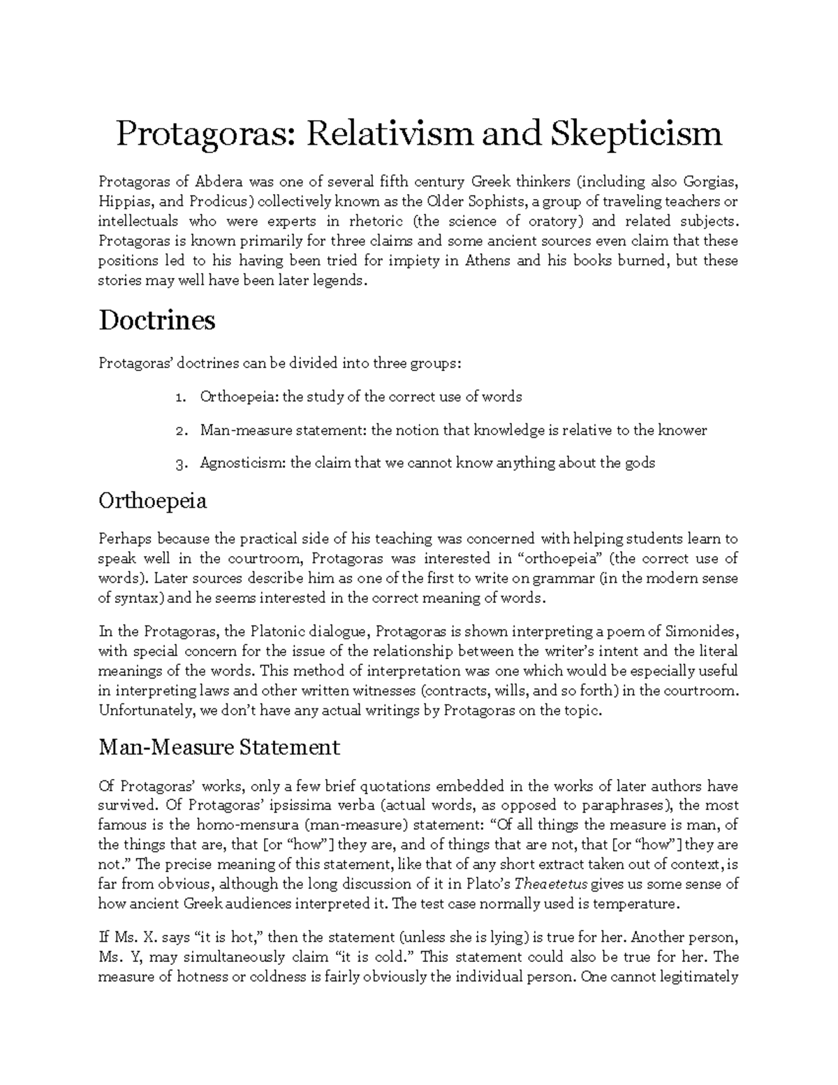 Protagoras - Summary A Critical History of Greek Philosophy ...
