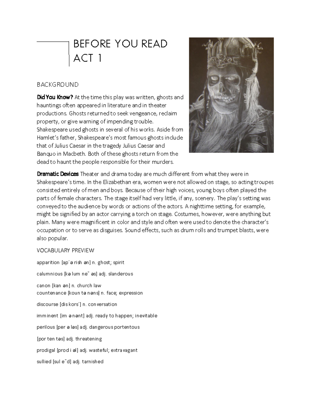 Hamlet+study+guide+for+Schoology - BEFORE YOU READ ACT 1 BACKGROUND Did ...