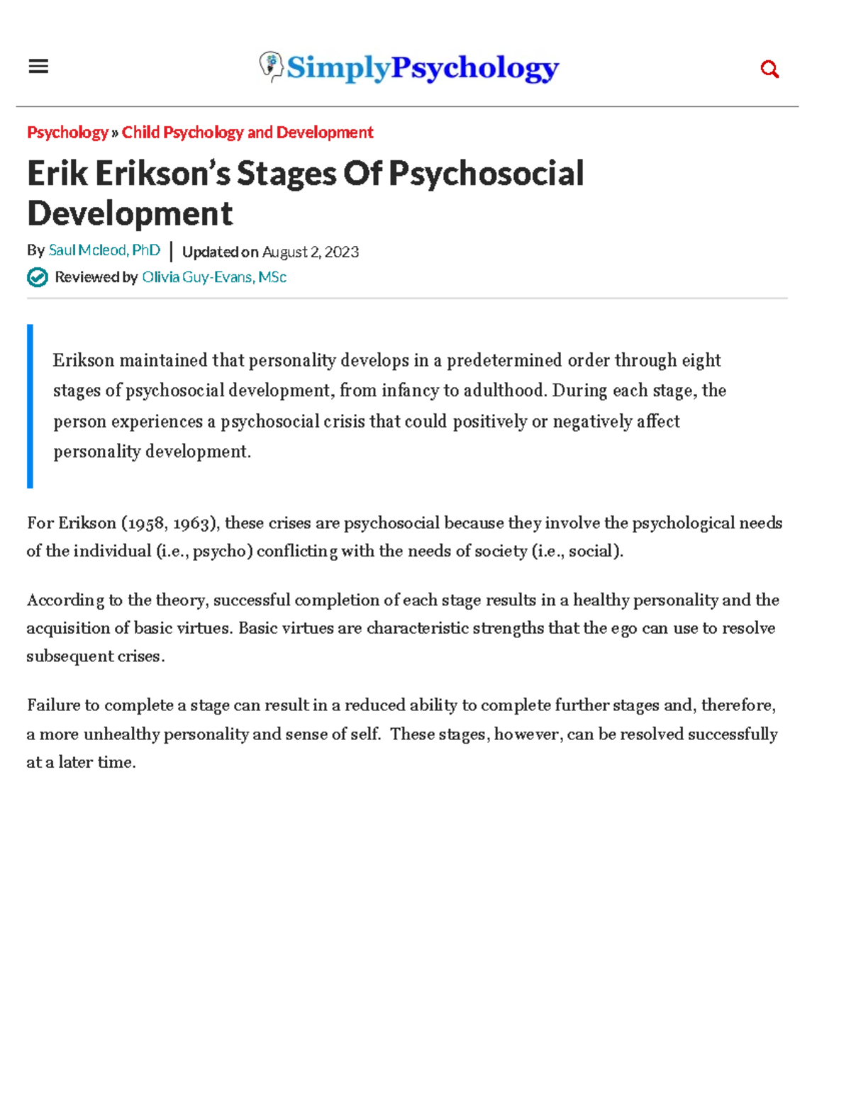 Erik Erikson's Stages of Psychosocial Development - Psychology » Child ...
