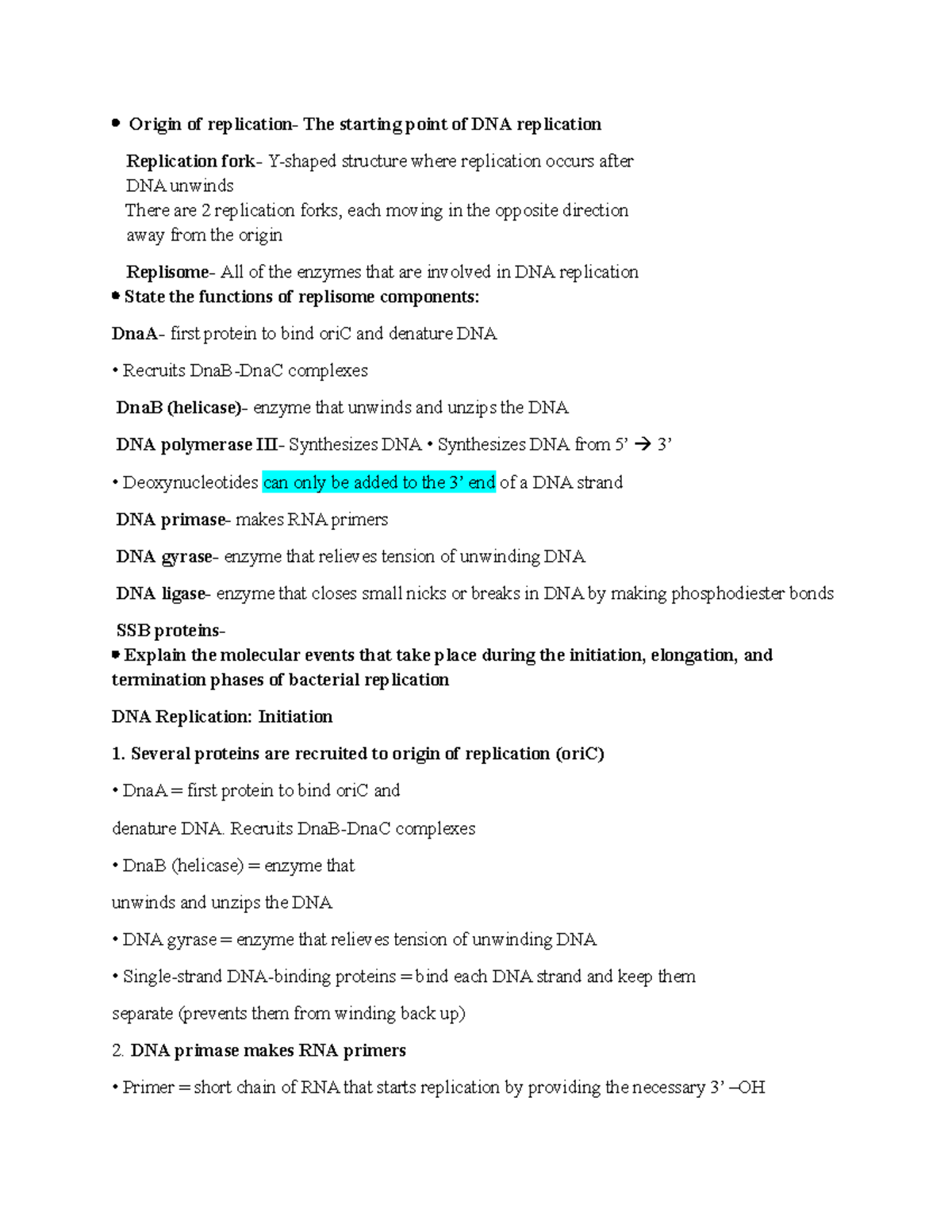 Micro objectives test 3 - Origin of replication- The starting point of ...