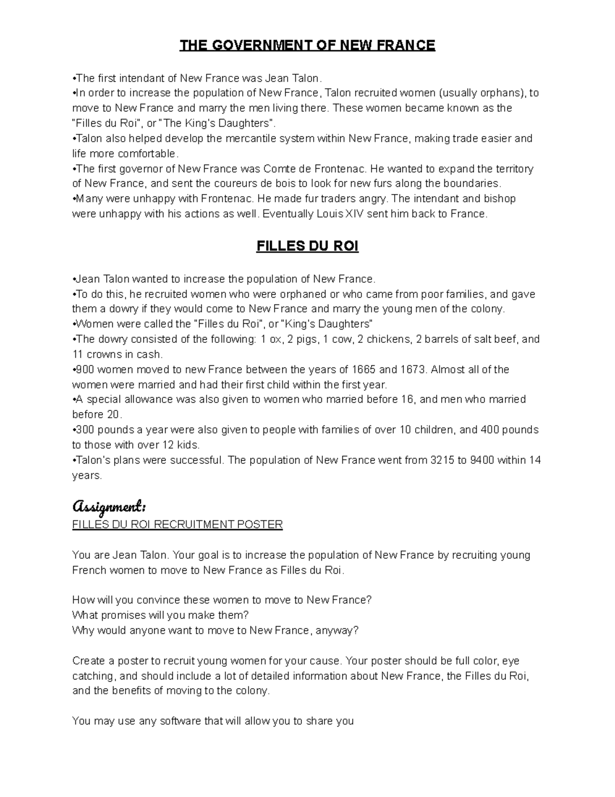 Government of New France Notes - THE GOVERNMENT OF NEW FRANCE •The ...