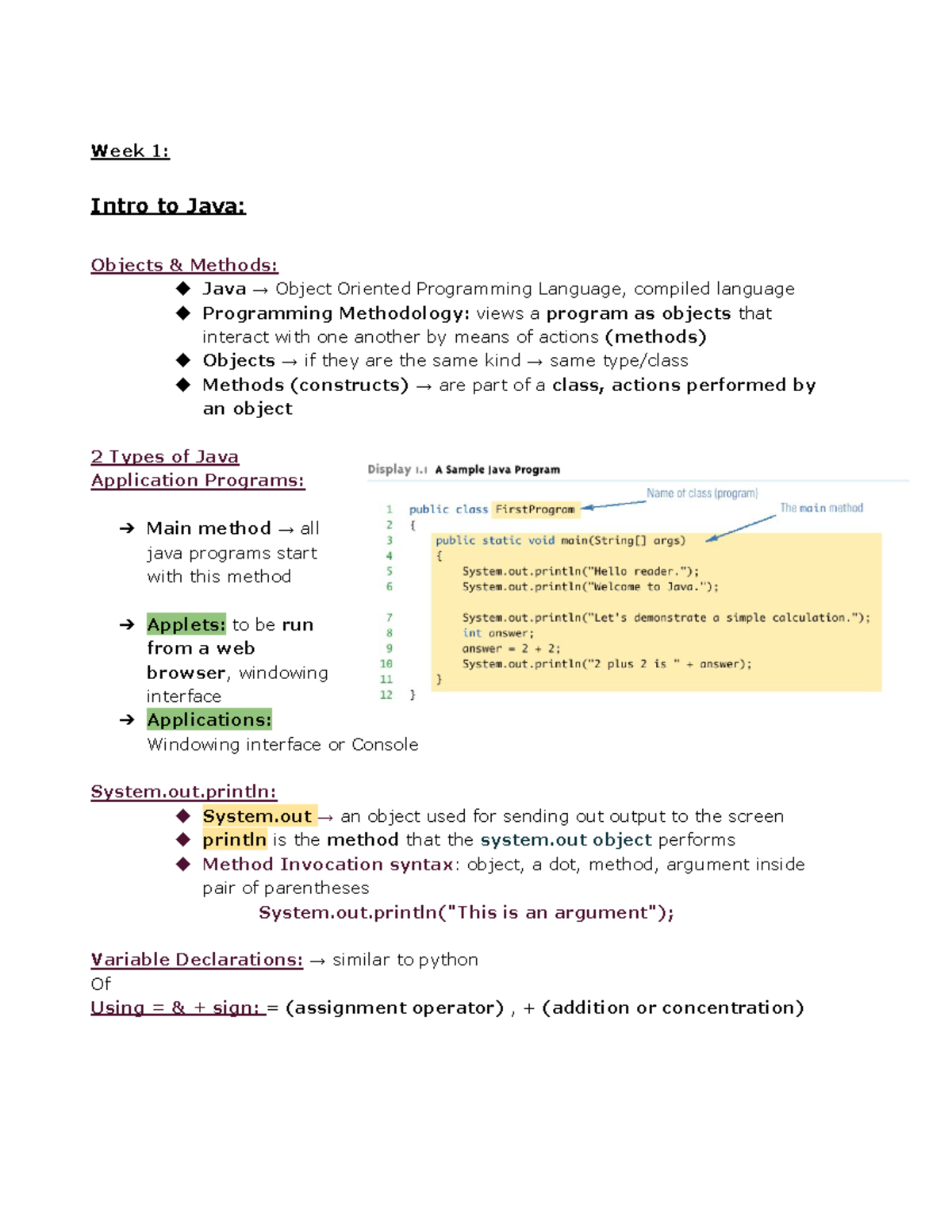 Cp213 Midterm Prep Week 1 Intro To Java Objects And Methods Java →