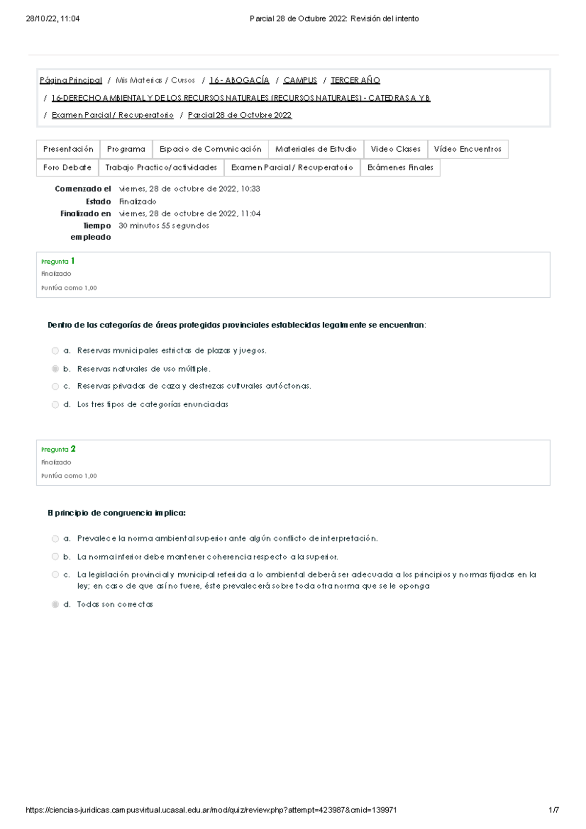 Parcial 28 de Octubre 2022 Revisión del intento - Página Principal ...