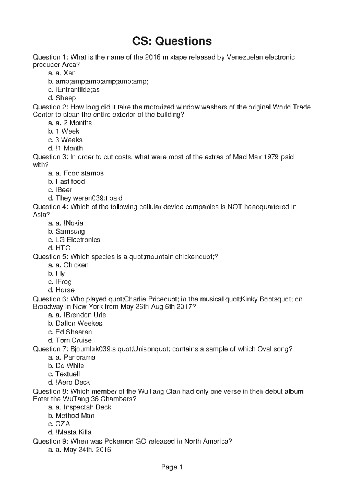 CS124 Worksheet 5 - CS: Questions Question 1: What is the name of the 2016 mixtape released by ...