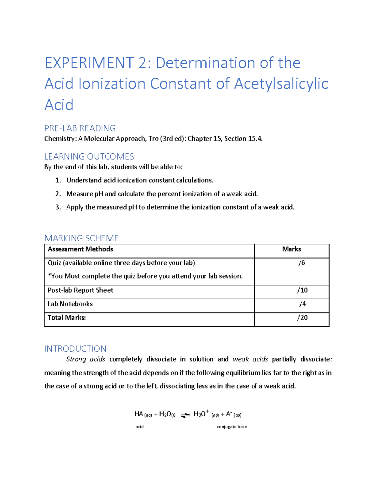 Experiment 2 - v2 - lab 2 - EXPERIMENT 2 : Determination of the Acid ...