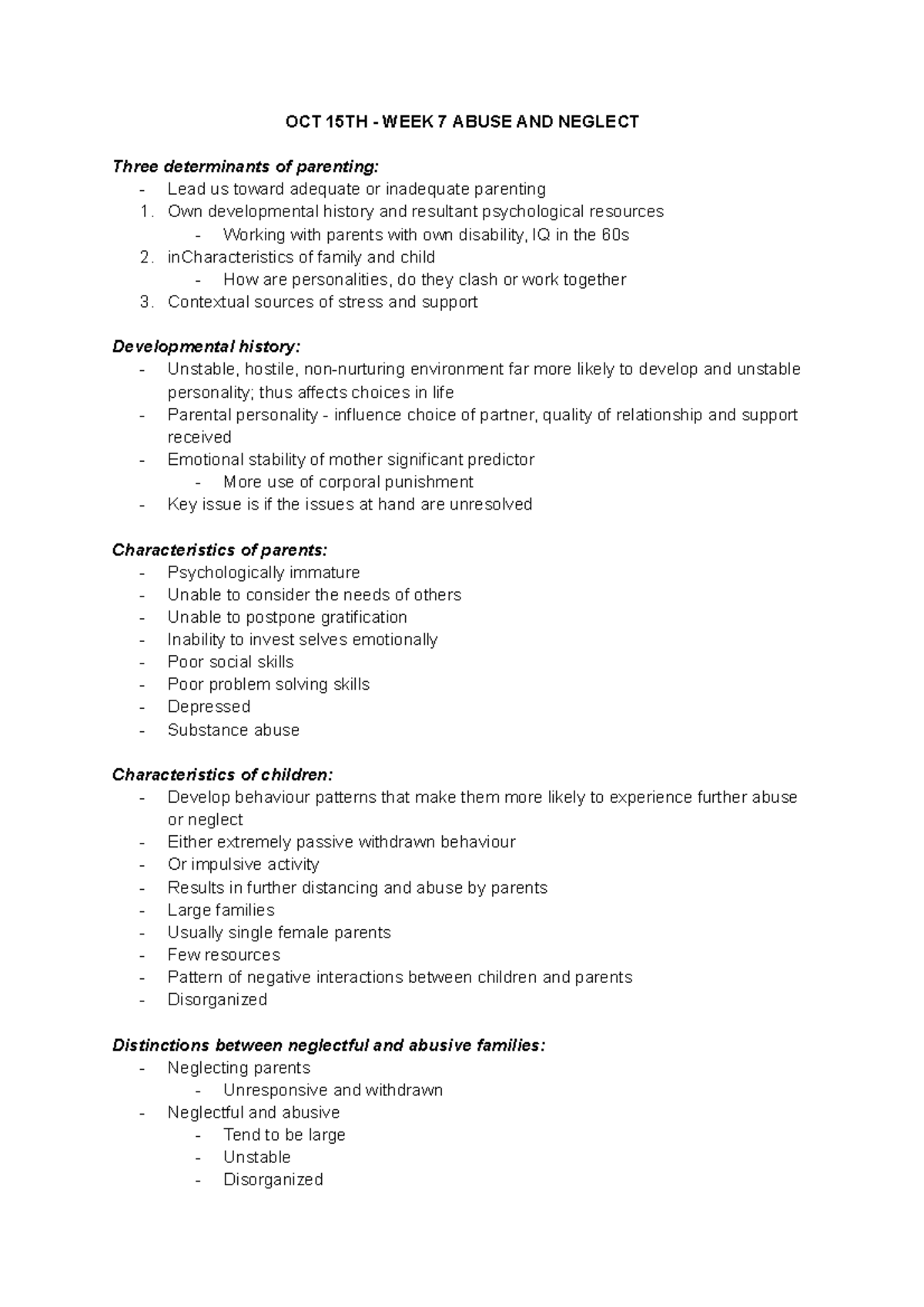 FBI Notes MID TERM ON - OCT 15TH - WEEK 7 ABUSE AND NEGLECT Three ...