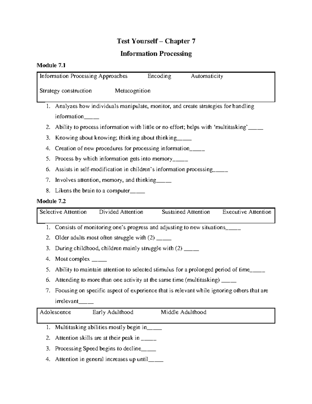 Chapter 7 Information Processing - Test Yourself – Chapter 7 ...