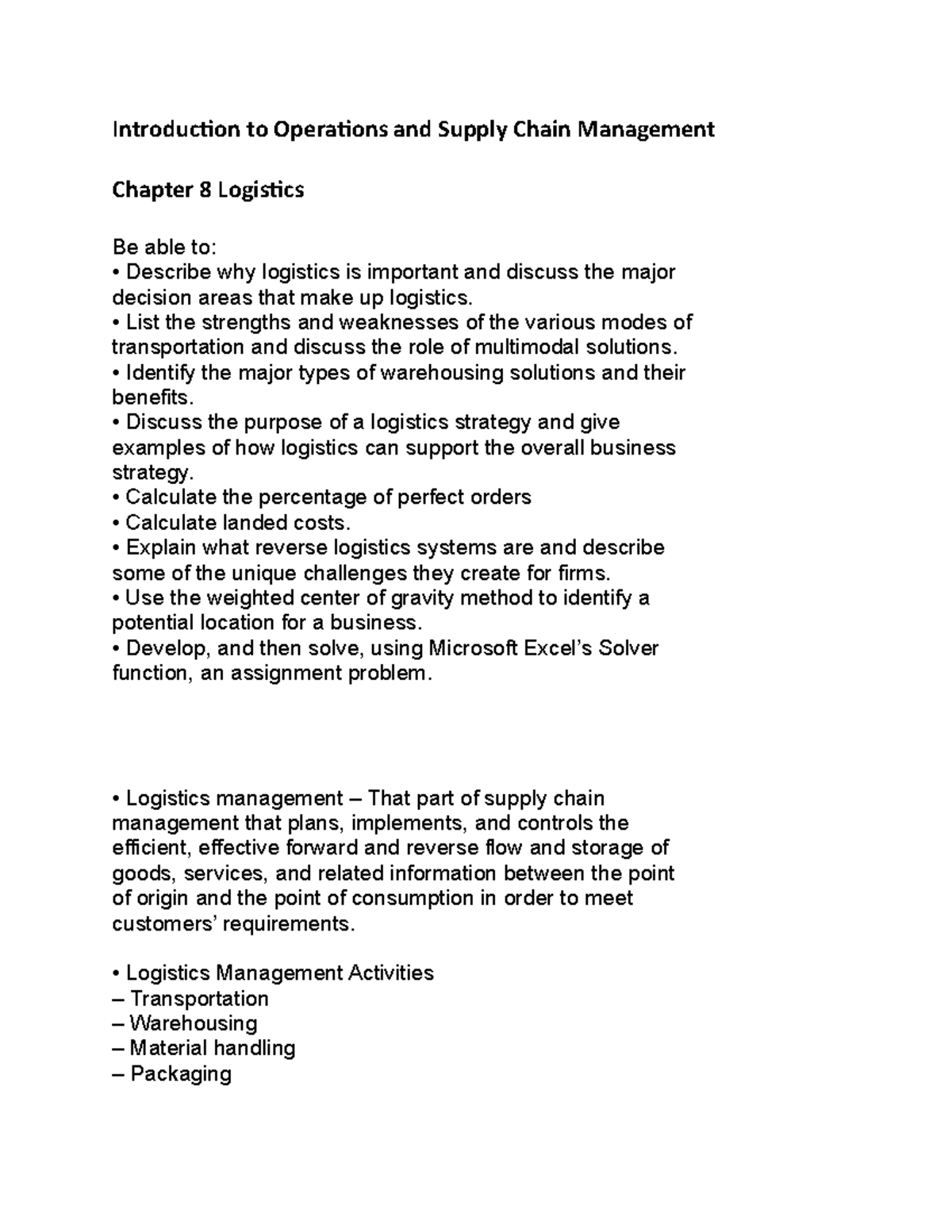 Chapter 8 Logistics - SPRING 2023 Professor Wai Kwan (Elaine ...