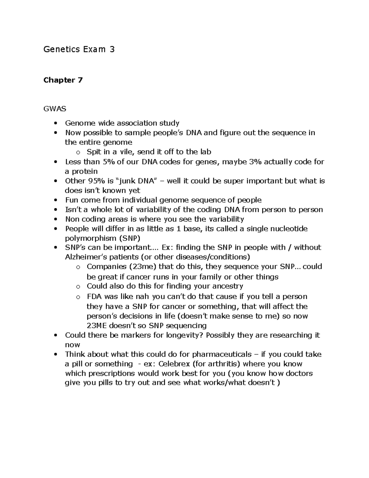 Genetics Exam 3 - word doc summary of all lecture material covered in ...