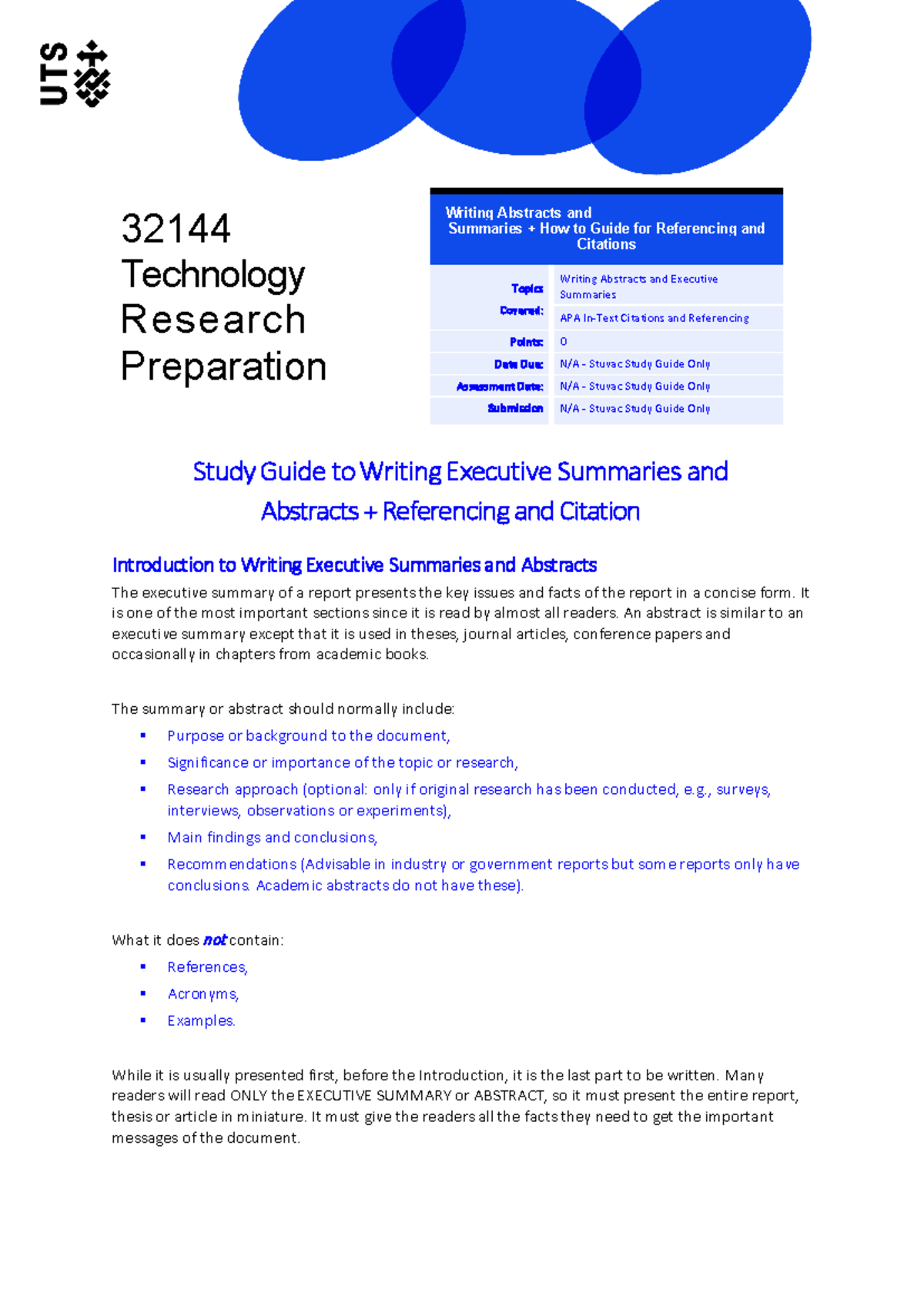 Study Guide To Abstracts Summaries References Citations - 32144 ...