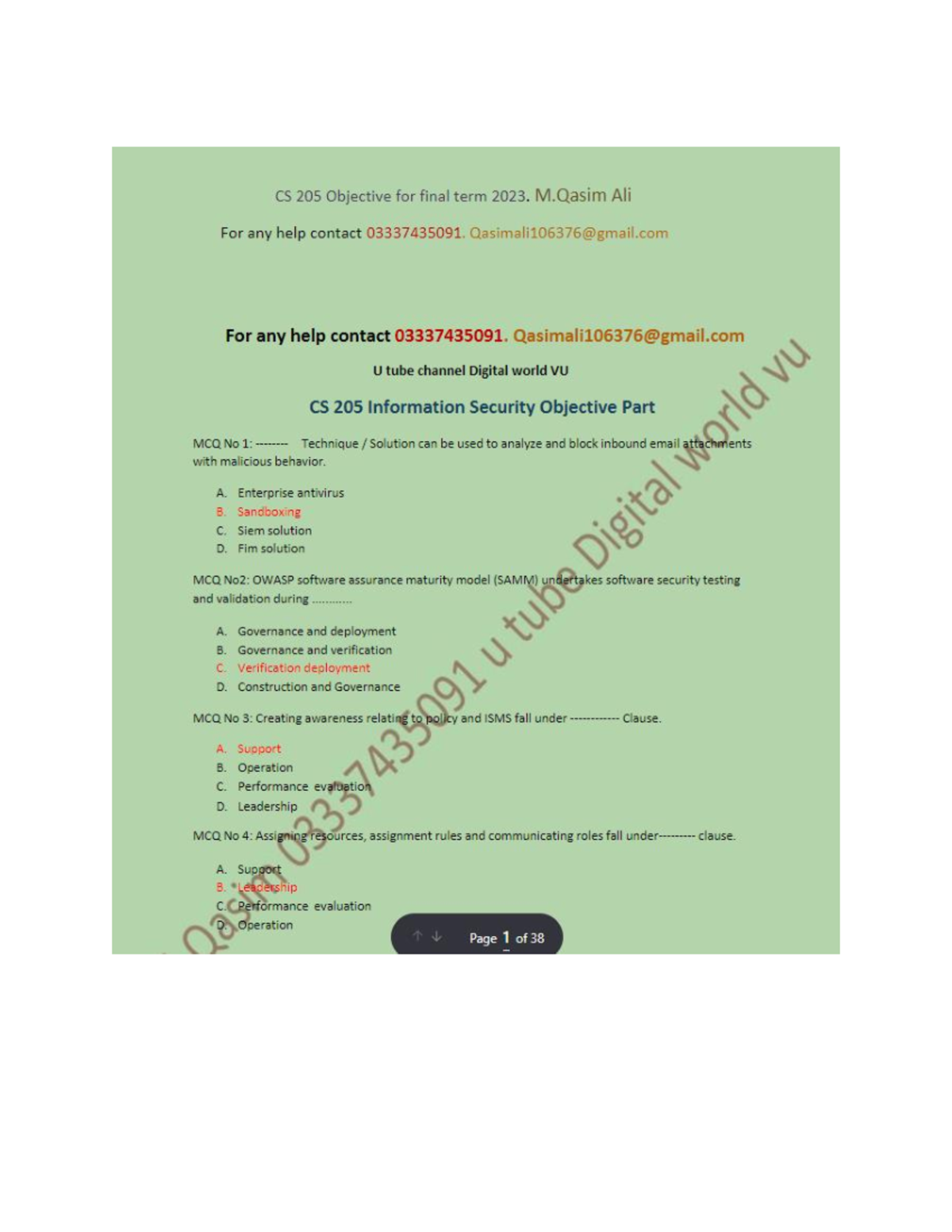 Final term 205 past paper - CS 205 Objective for final term 2023. M Ali For any help contact For ...