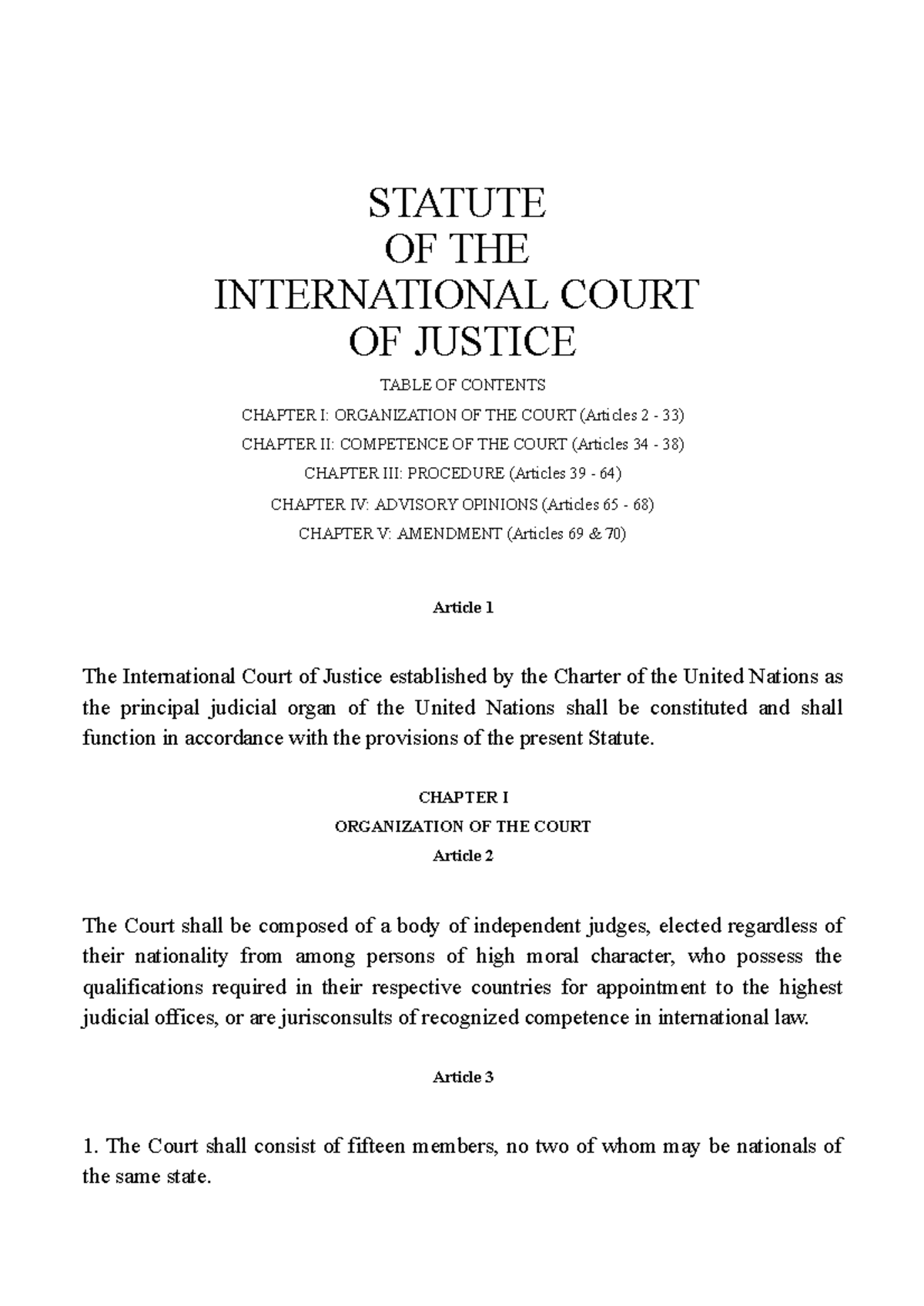 Statute of the Court International Court of Justice - STATUTE OF THE ...