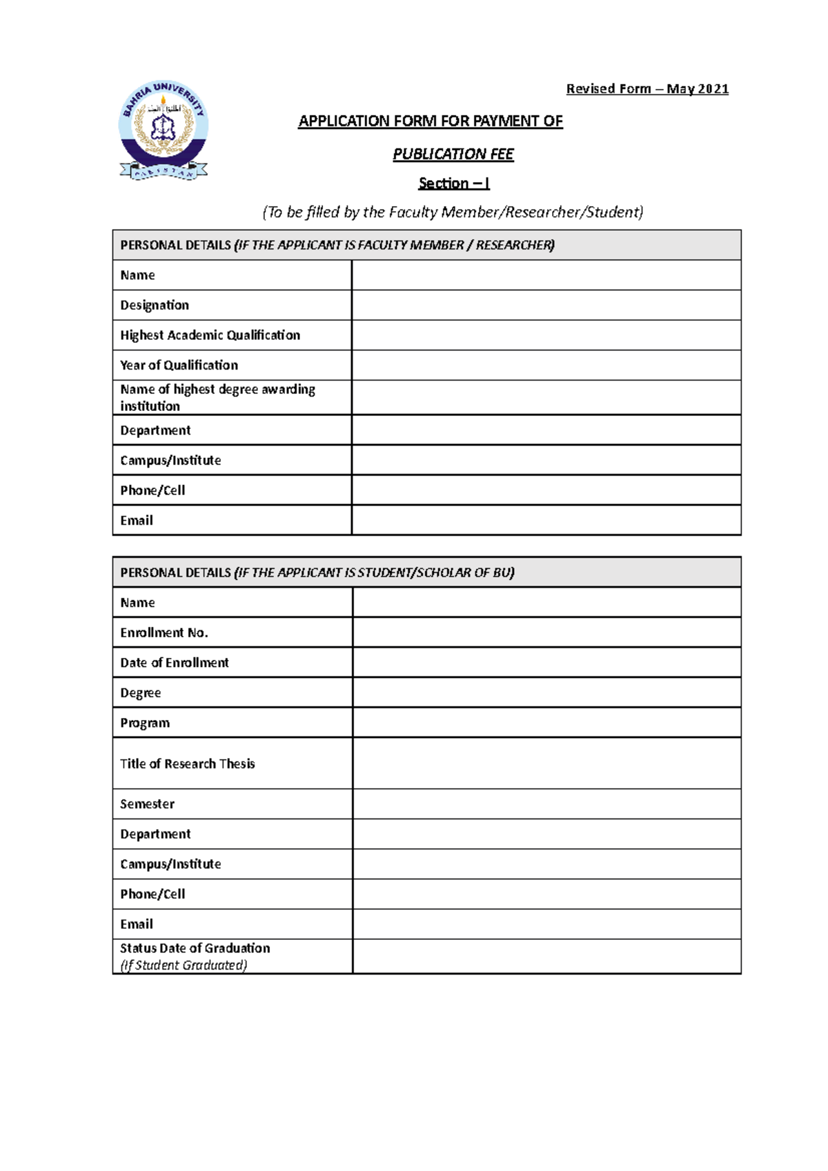 Revised Publicaton Fee Application Form May 2021 Updated - APPLICATION ...
