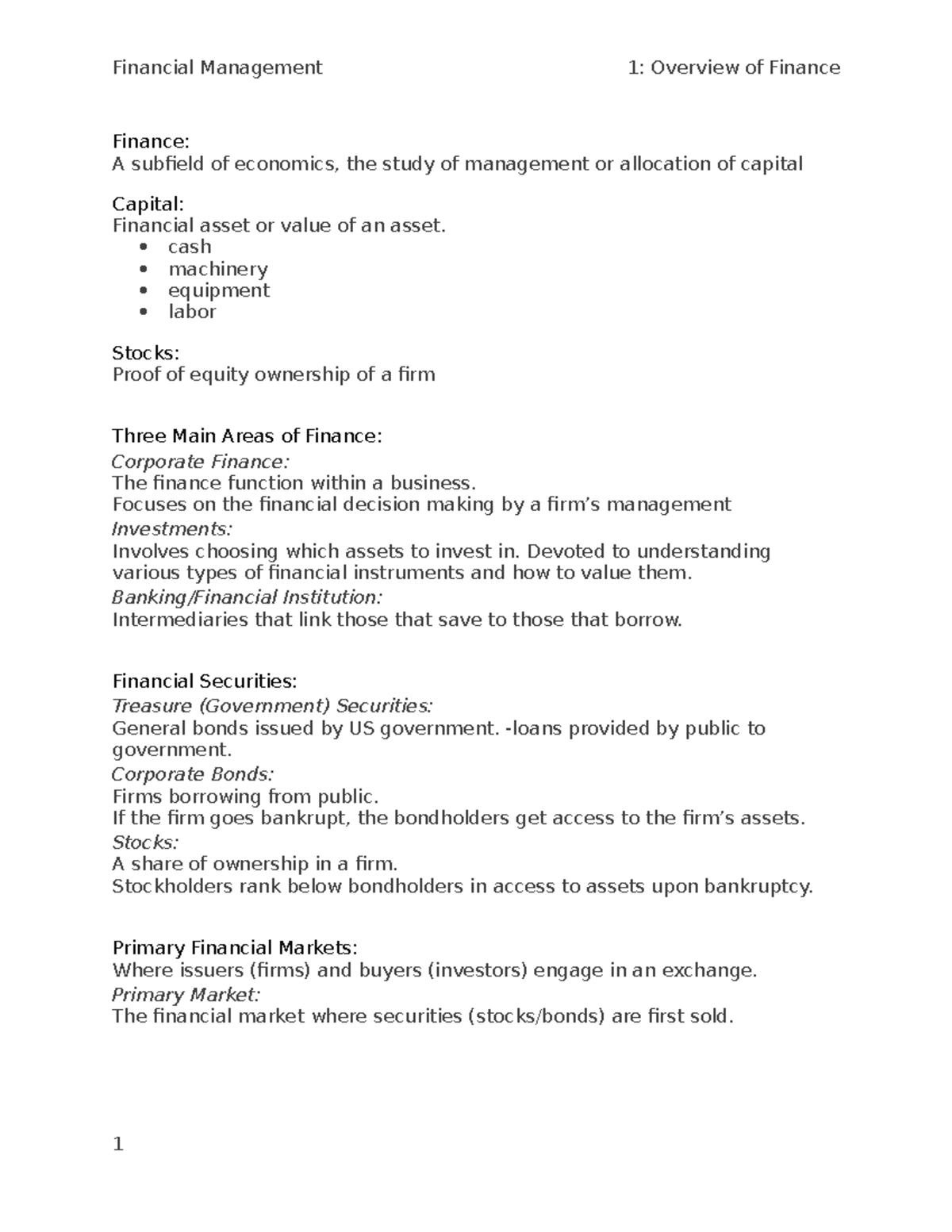 Financial Management - Section 1 | Overview of Finanace - Financial ...