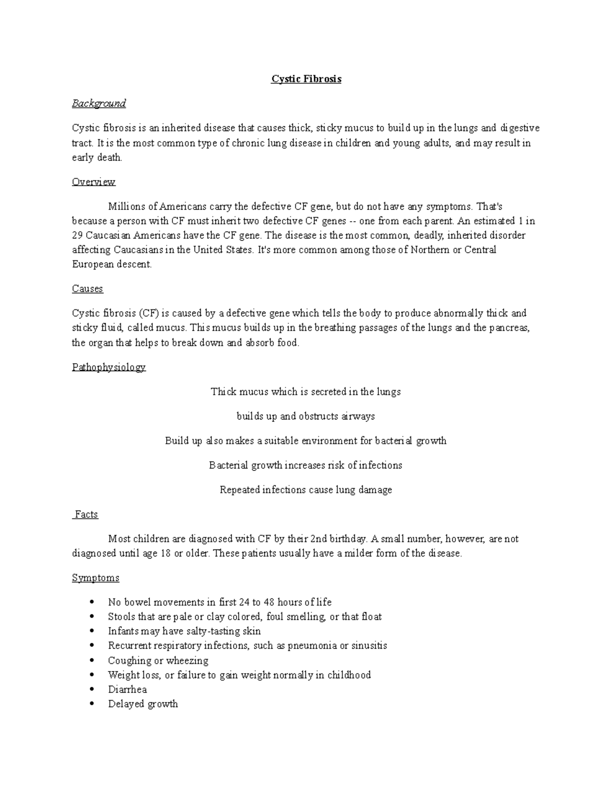 Cystic Fibrosis - pediatric git condition - Cystic Fibrosis Background ...