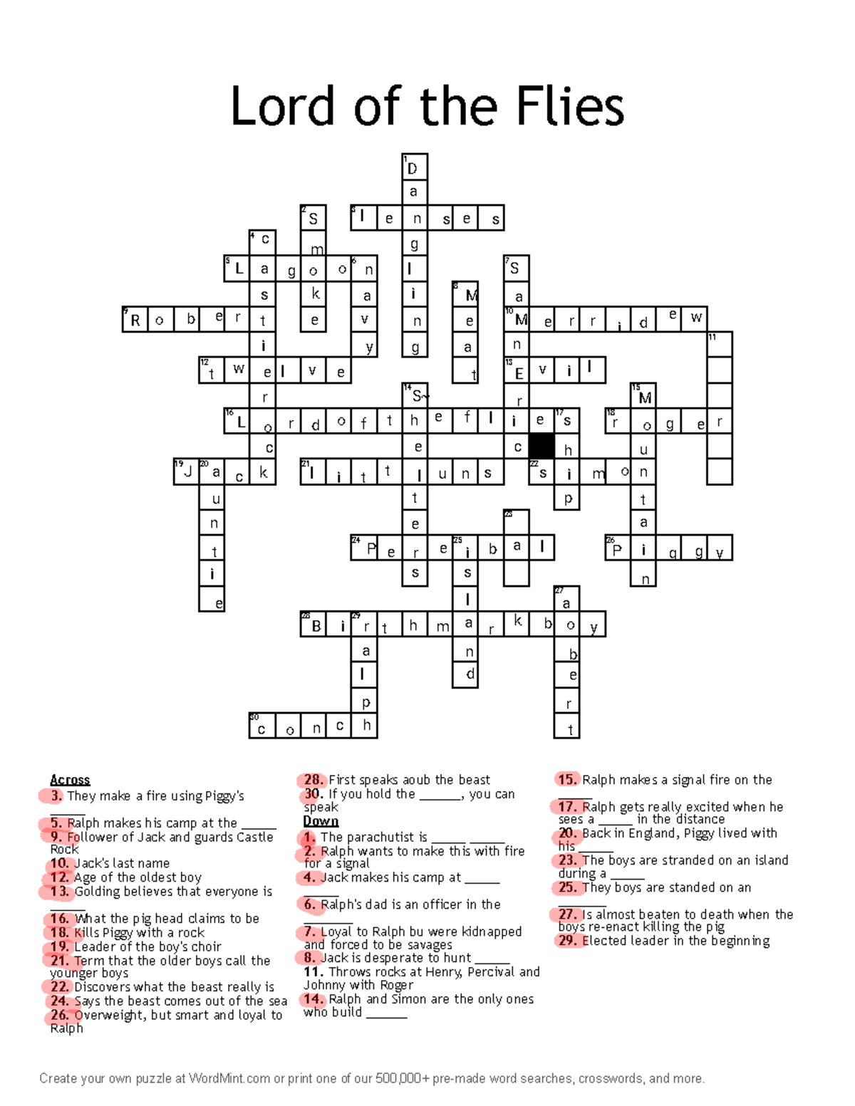 Kami Export - Jaylinn Meyer - LOTF cross word - Create your own puzzle ...