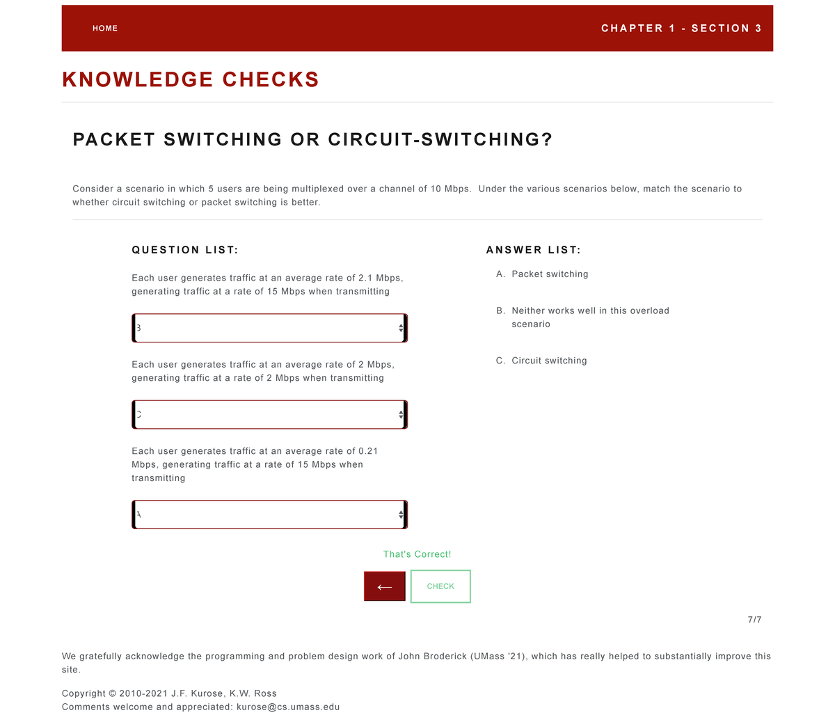 1.3-7 Knowledge Checks - 7/ KNOWLEDGE CHECKS PA C K E T S W I T C H I N ...