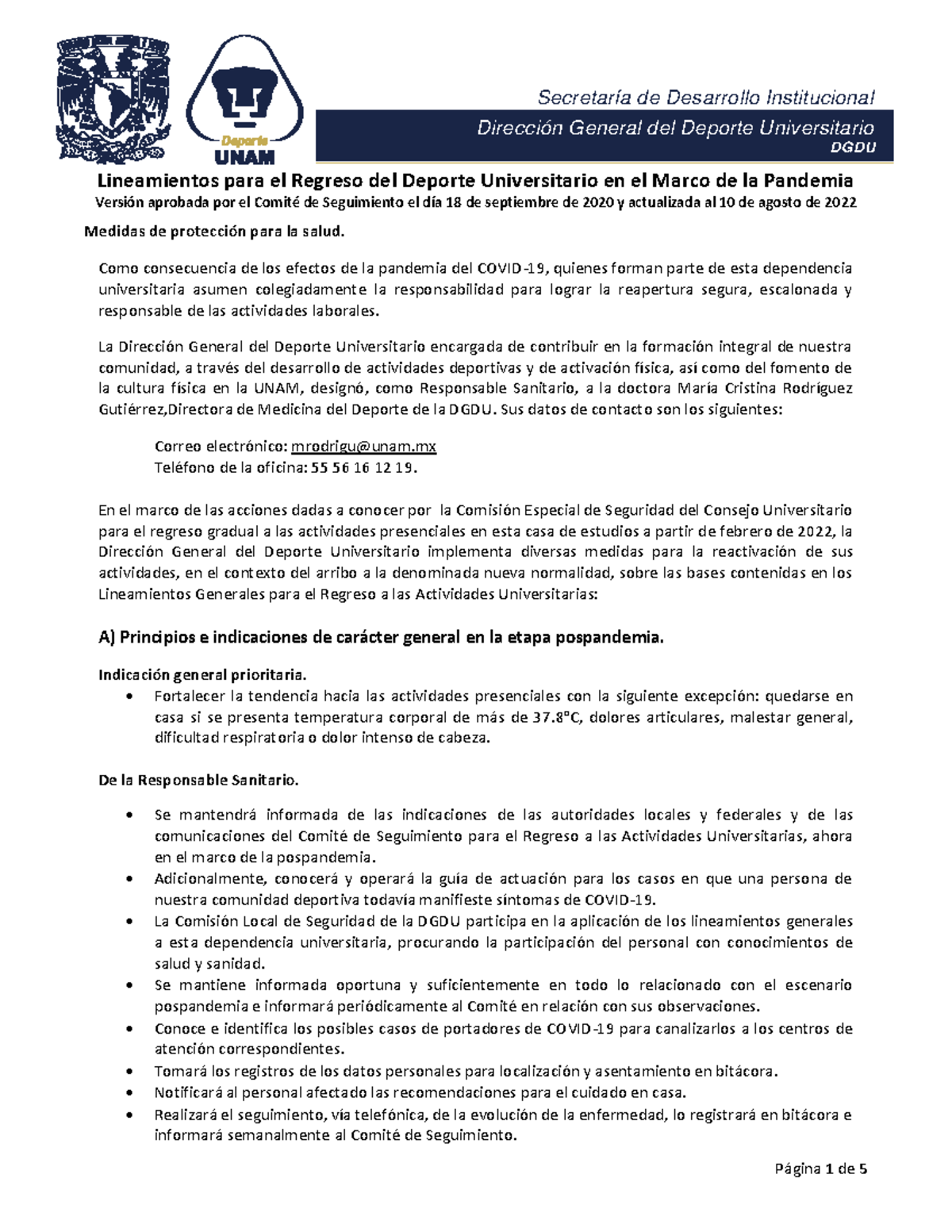 Lineamientos DGDU Agosto 2022 - Dirección General del Deporte ...