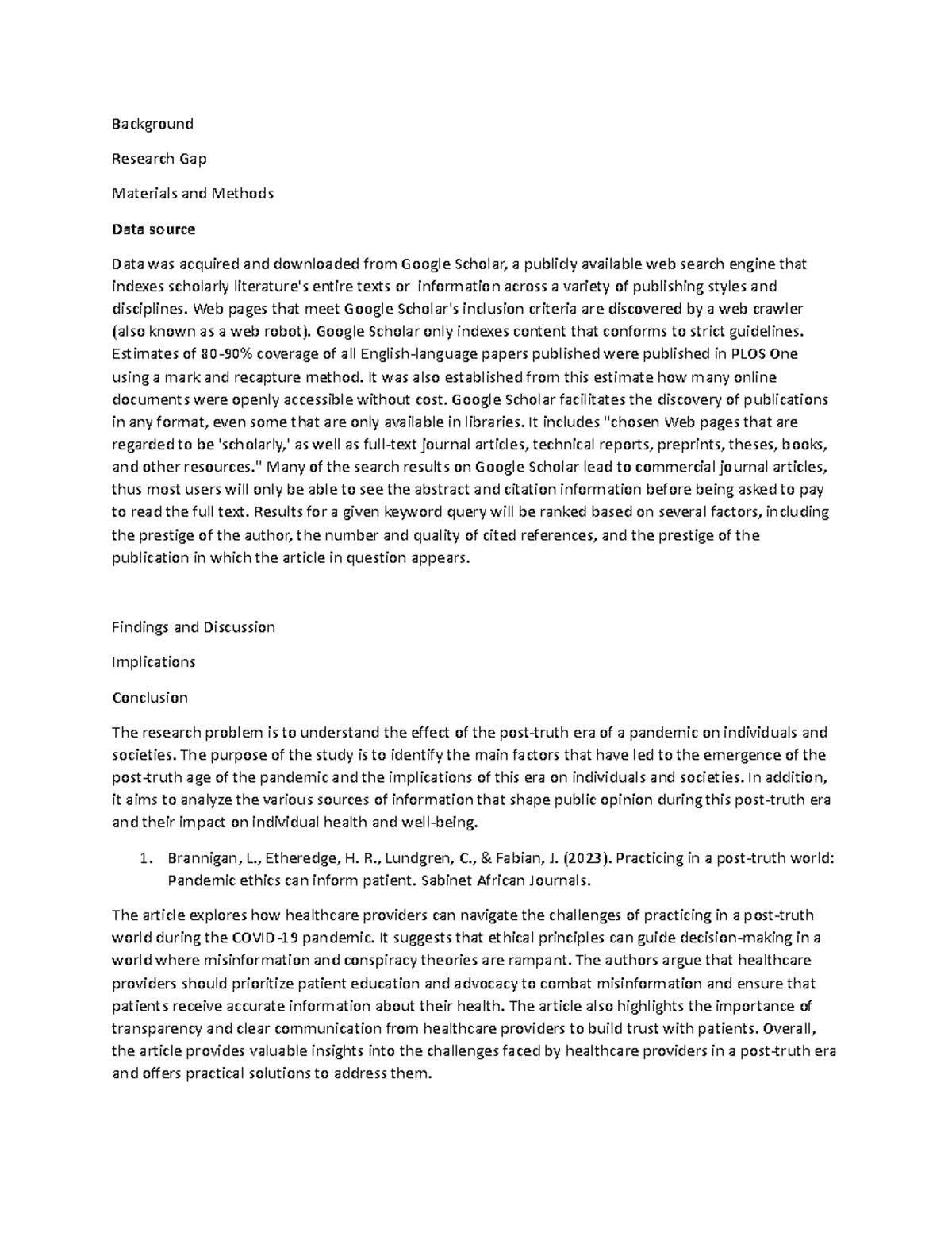 Research Paper Outline - Background Research Gap Materials and Methods ...