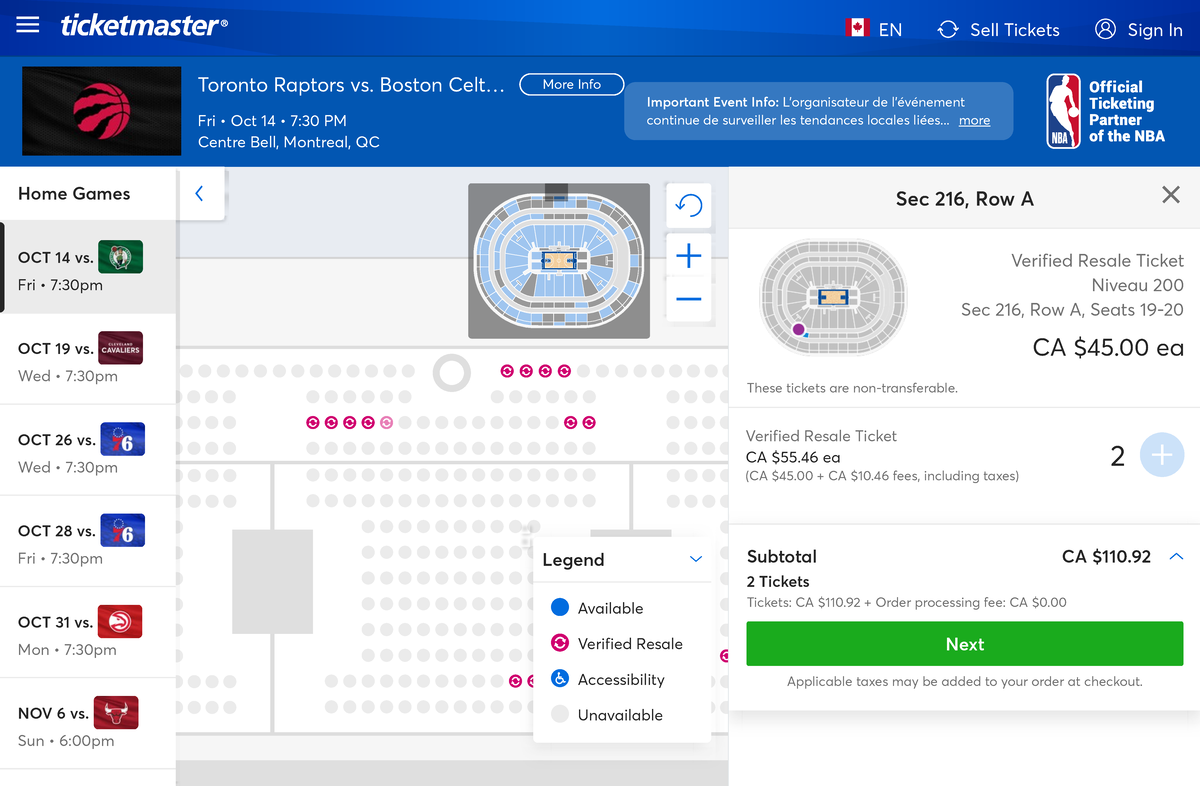 Toronto Raptors vs. Boston Celtics Tickets Oct 14, 2022 Montreal, QC ...