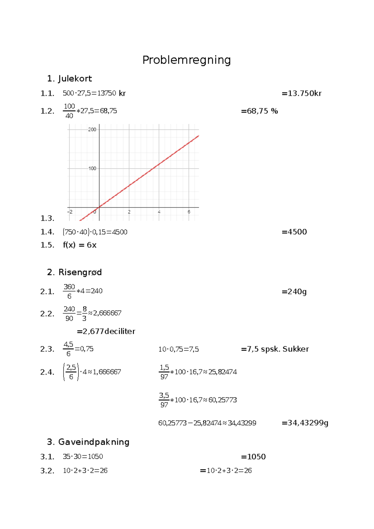 Problemregning Julekort - Problemregning Julekort 500 ·27,5= 13750 kr =13 100 40 ∗27,5=68,75 =68 ...