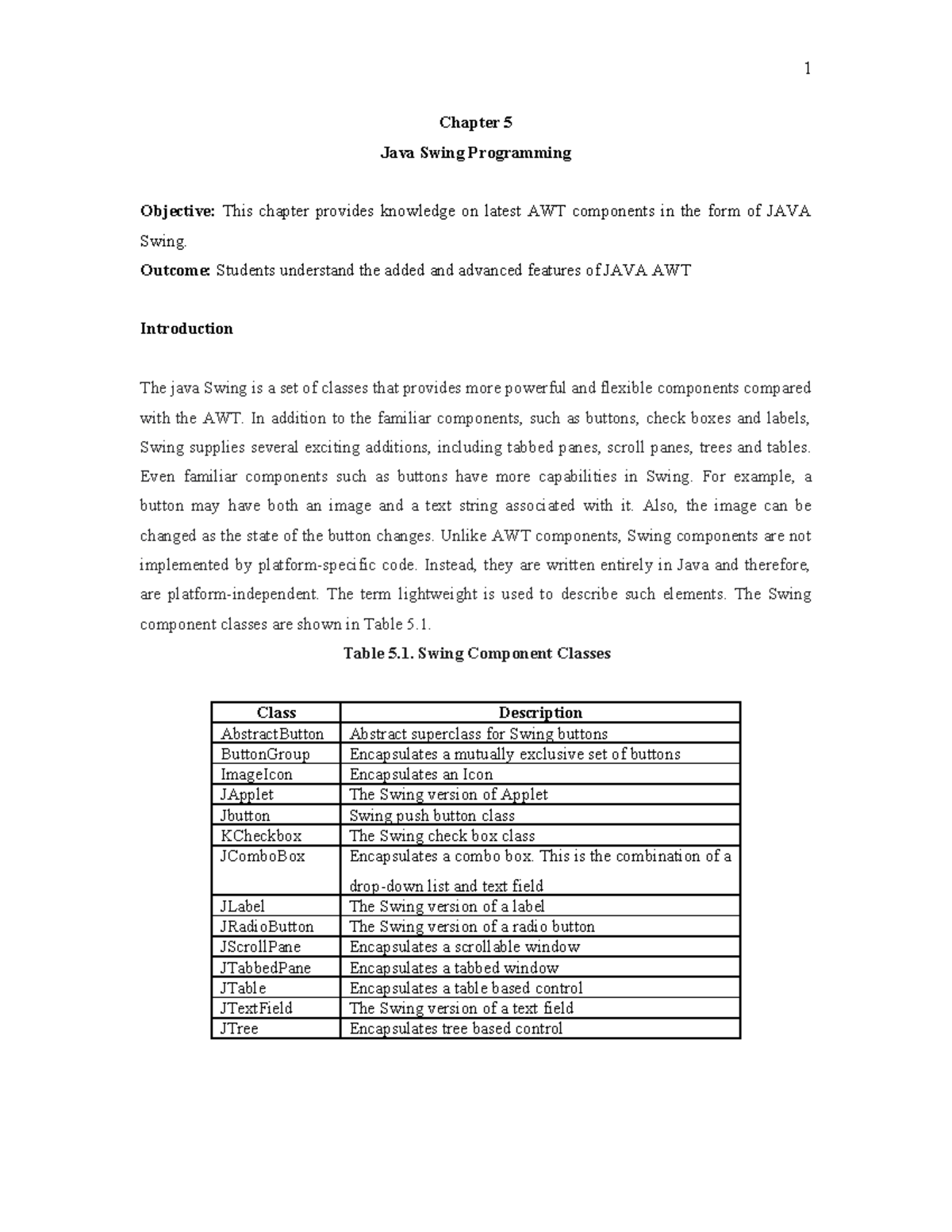 Fifthadjava Teachers Pdf To Teach Chapter 5 Java Swing Programming Objective This Chapter