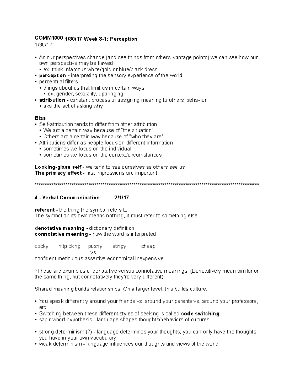 COMM1000 Notes - Study Guide - COMM1000 1/30/17 Week 3-1: Perception 1 ...