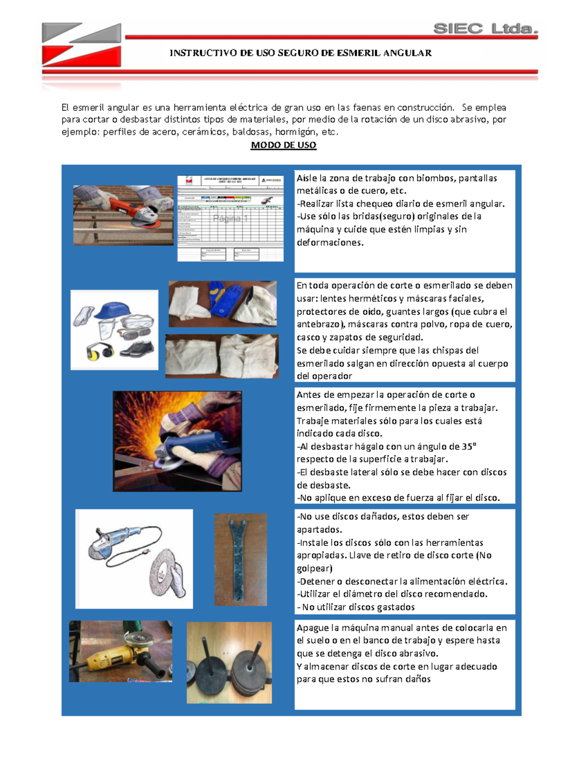 Instructivo de uso de esmeril - INSTRUCTIVO DE USO SEGURO DE ESMERIL ...