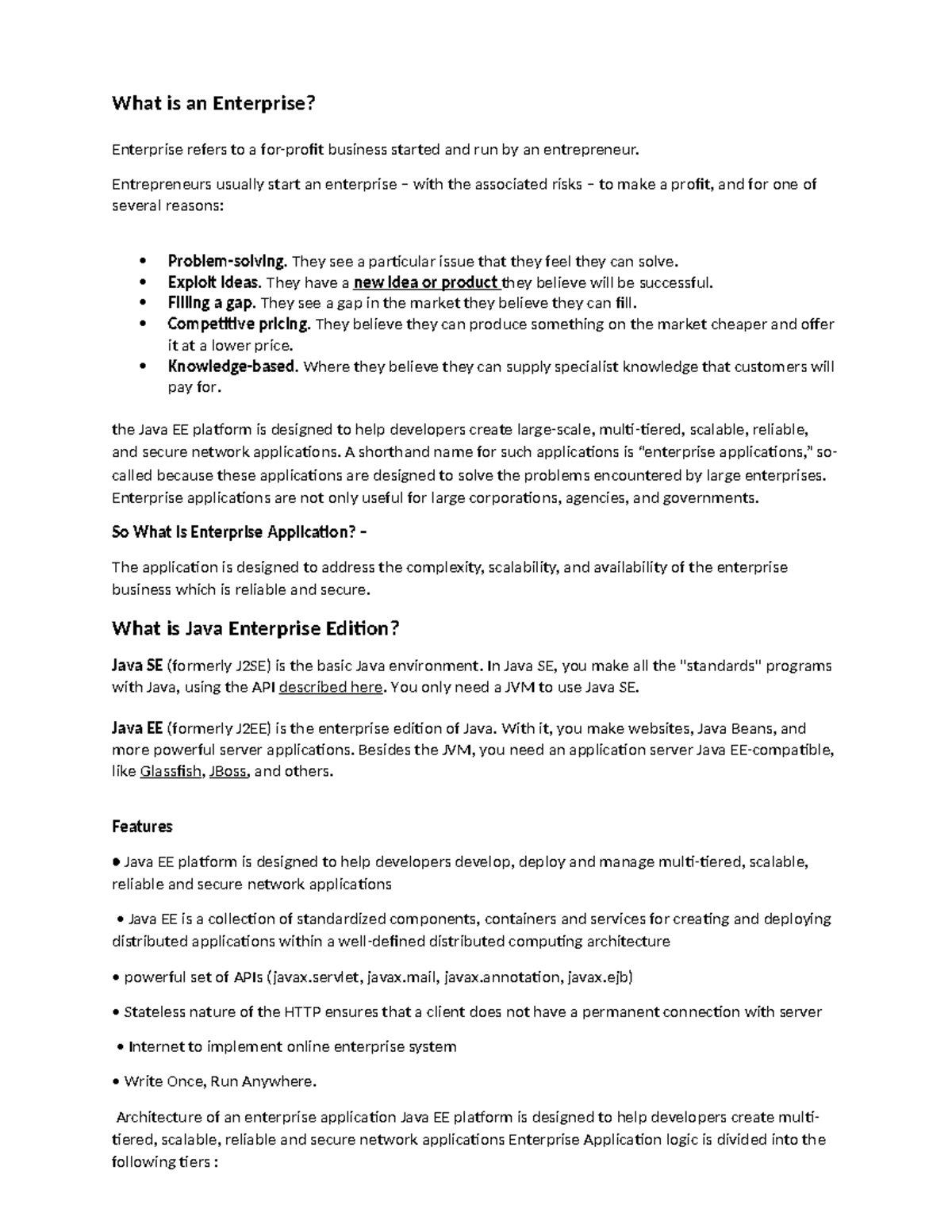 Enterprise Java Notes - What is an Enterprise? Enterprise refers to a ...