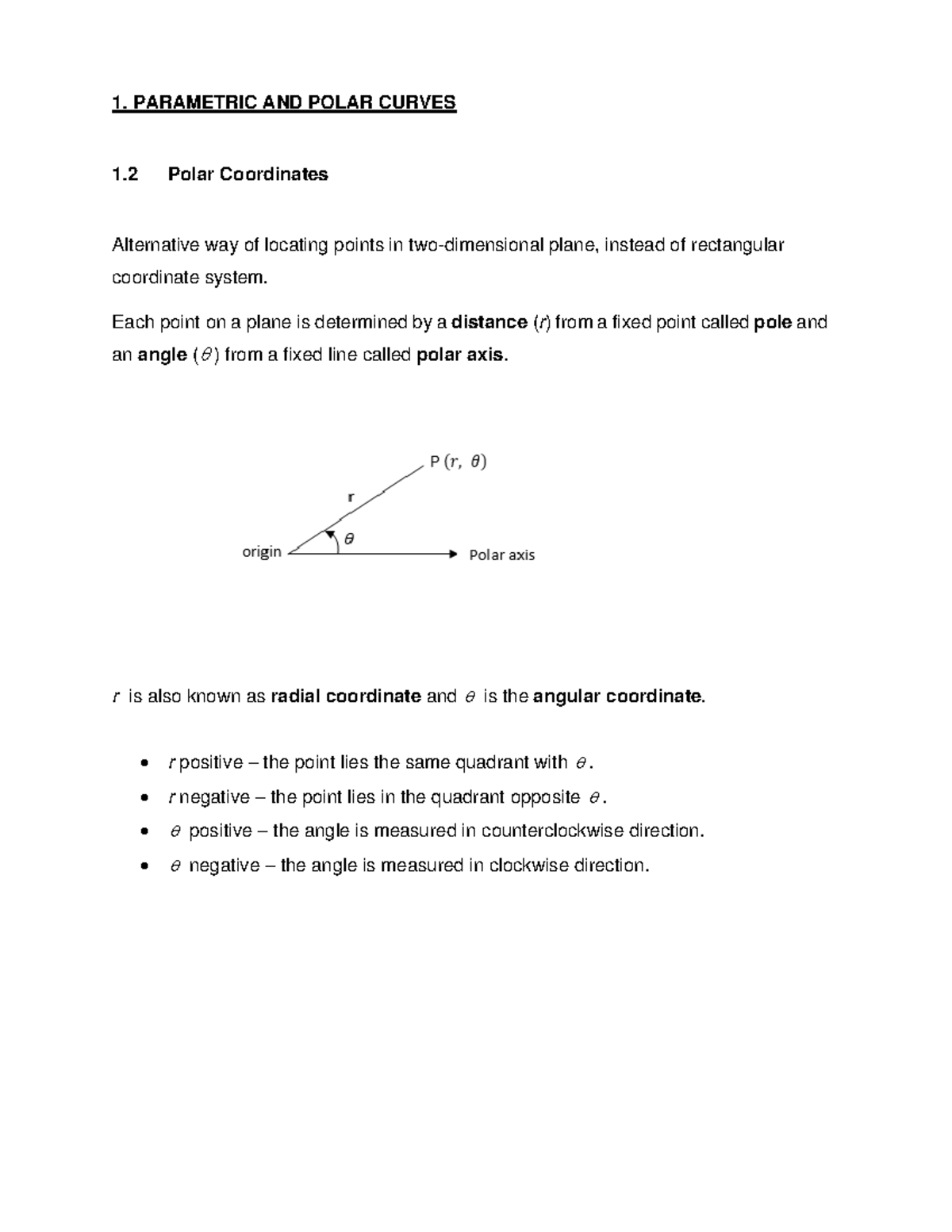 2. Polar Curves mat491 - 1. PARAMETRIC AND POLAR CURVES 1. 2 Polar ...