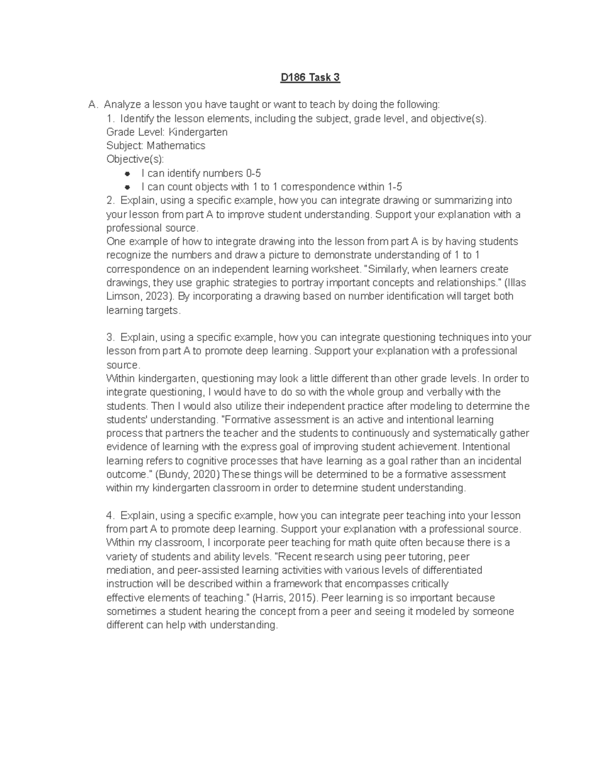 D186 Task 3 - D186 Task 3.pdf - D186 Task 3 A. Analyze a lesson you have taught or want to teach ...