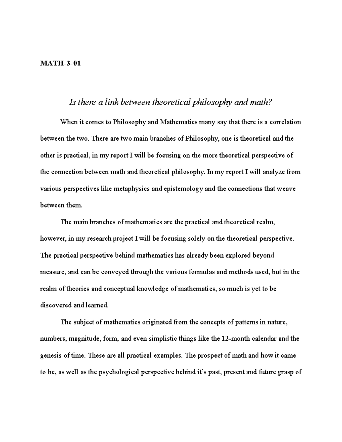 03 Project - MATH-3- Is there a link between theoretical philosophy and ...