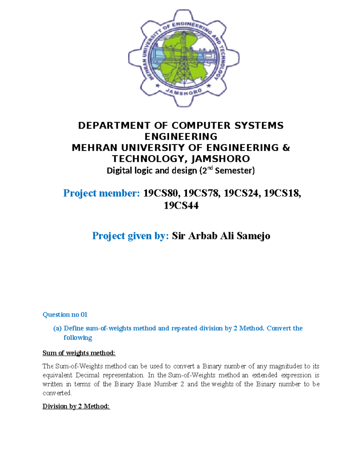 DLD - DLD - DEPARTMENT OF COMPUTER SYSTEMS ENGINEERING MEHRAN ...