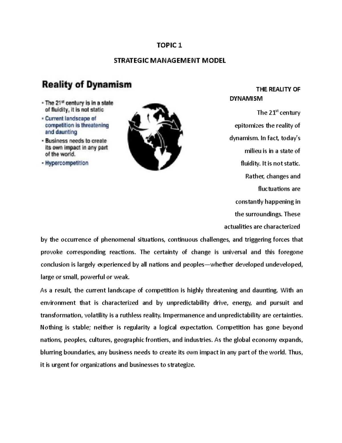 STRATEGIC MANAGEMENT MODEL - TOPIC 1 STRATEGIC MANAGEMENT MODEL THE ...