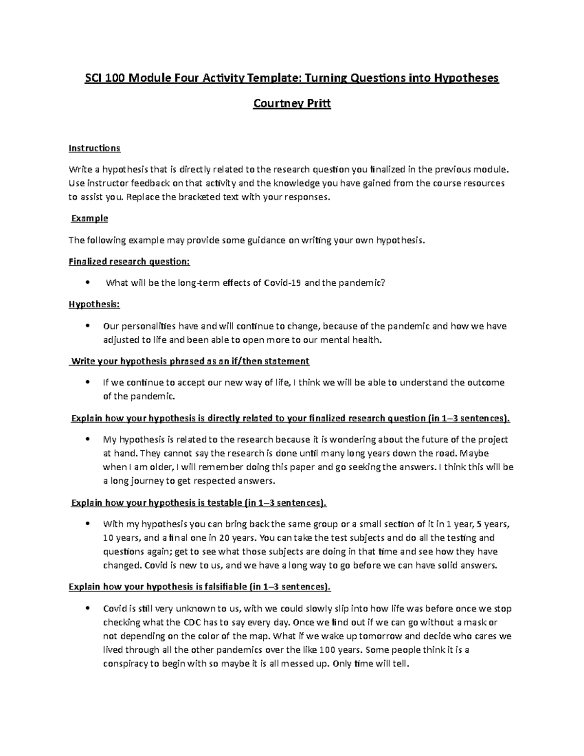 SCI-100 Module Four Activity - Use instructor feedback on that activity ...