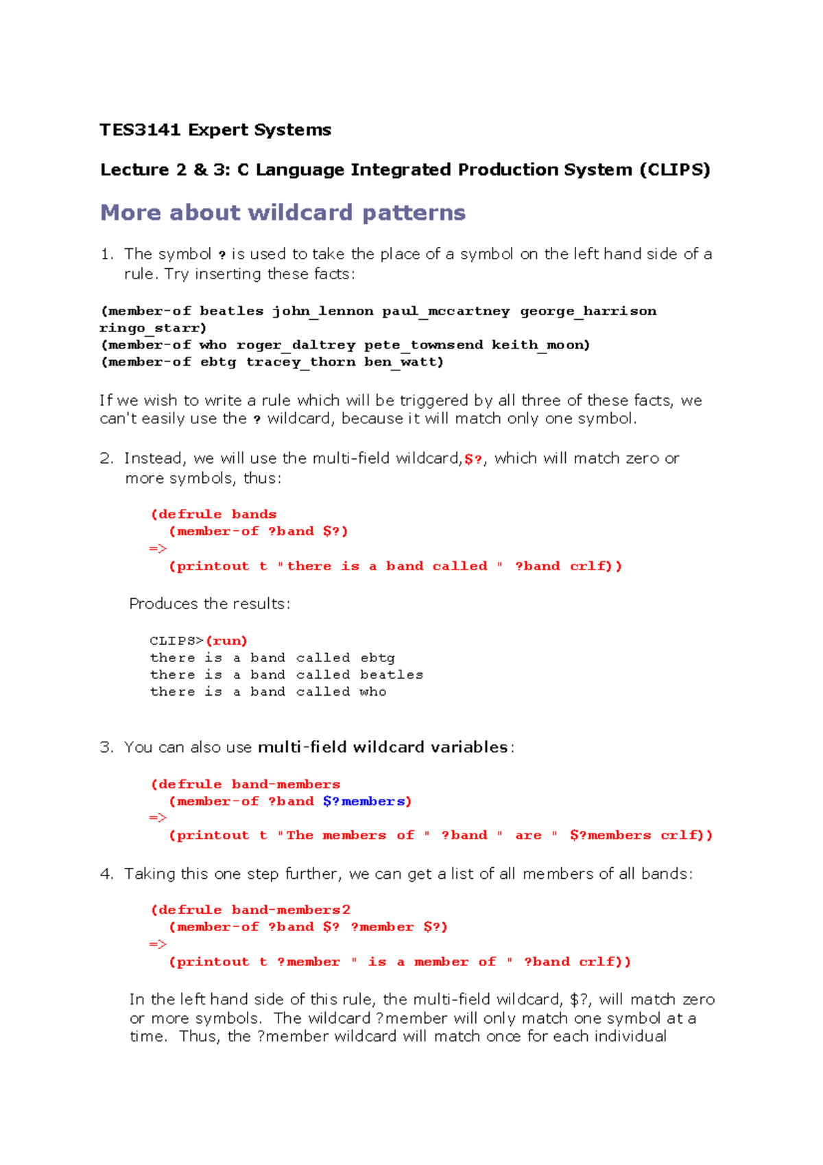 TES3141 Lab 4 ( Clips) - TES3141 Expert Systems Lecture 2 & 3: C ...