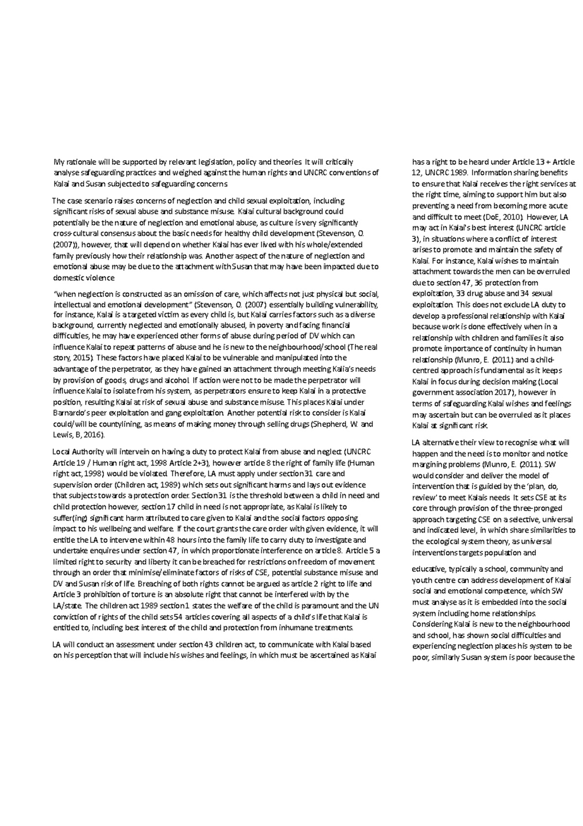 Law and Safeguarding 1 (Case Study) - My rationale will be supported by ...