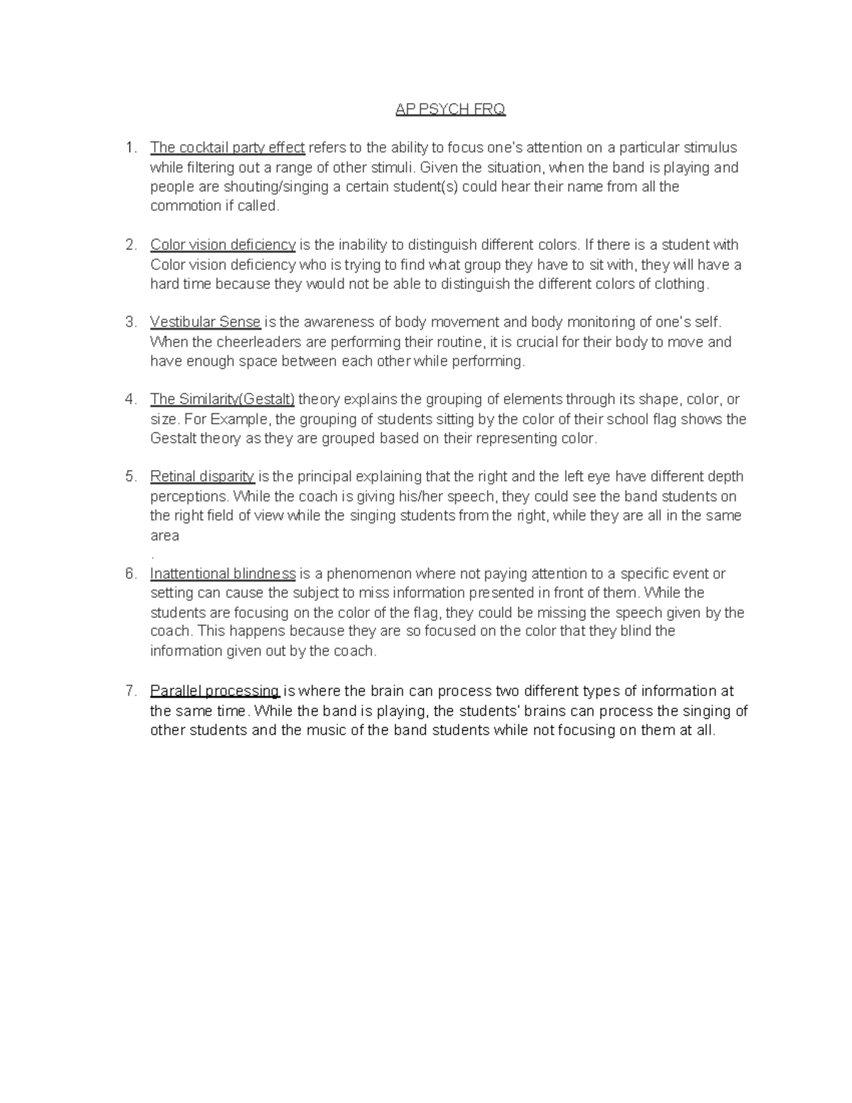 AP Psych FRQ - AP PSYCH FRQ The cocktail party effect refers to the ...