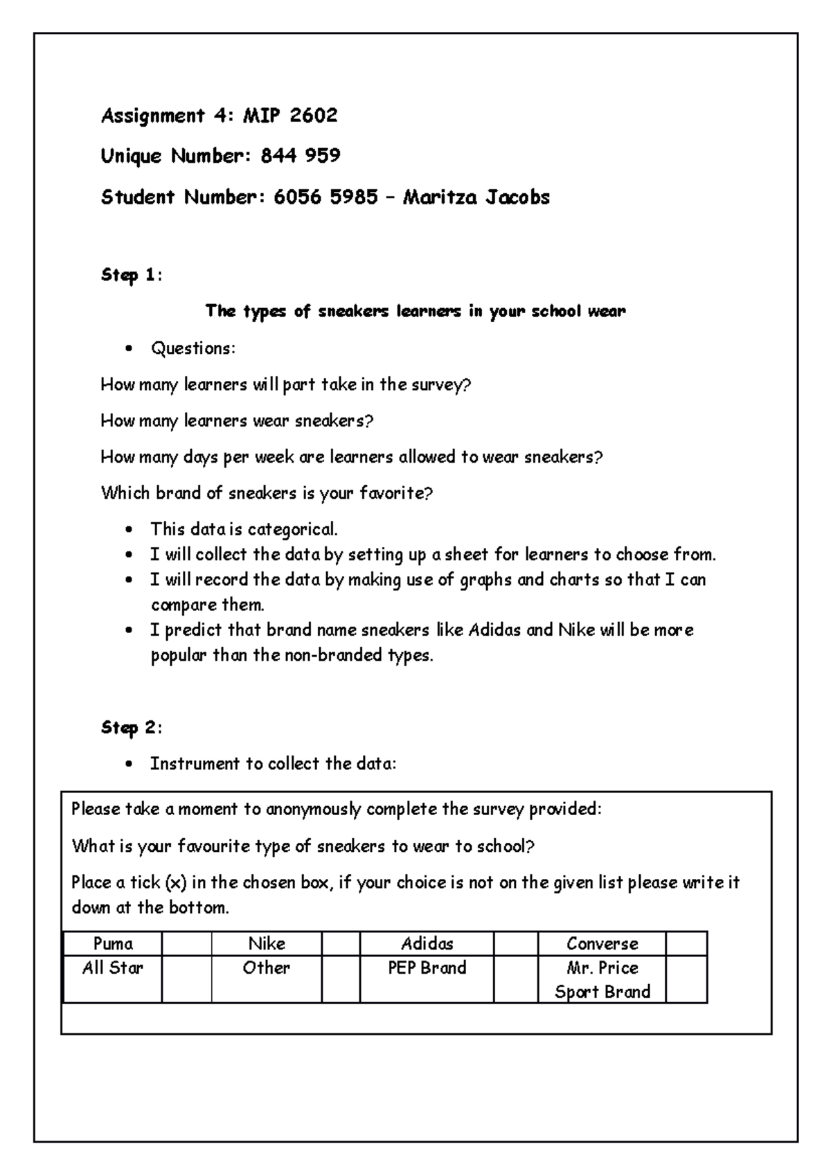 MIP 2602 Assignment 4 - Assignment 4: MIP 2602 Unique Number: 844 959 ...
