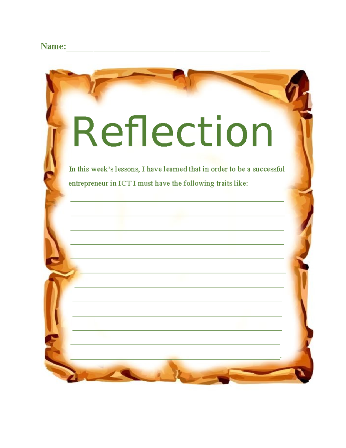 Reflection week 2 - tle 7 - Name:_____________________________________________ Reflection In ...