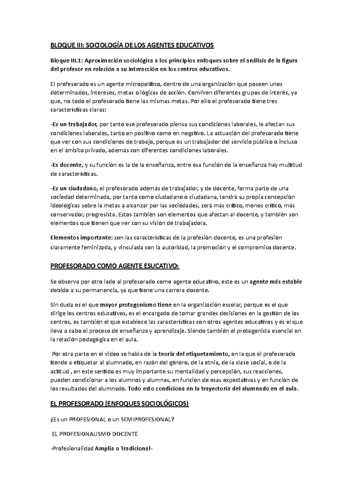 Bloque III.1 El Profeosrado - BLOQUE III: SOCIOLOGÍA DE LOS AGENTES ...
