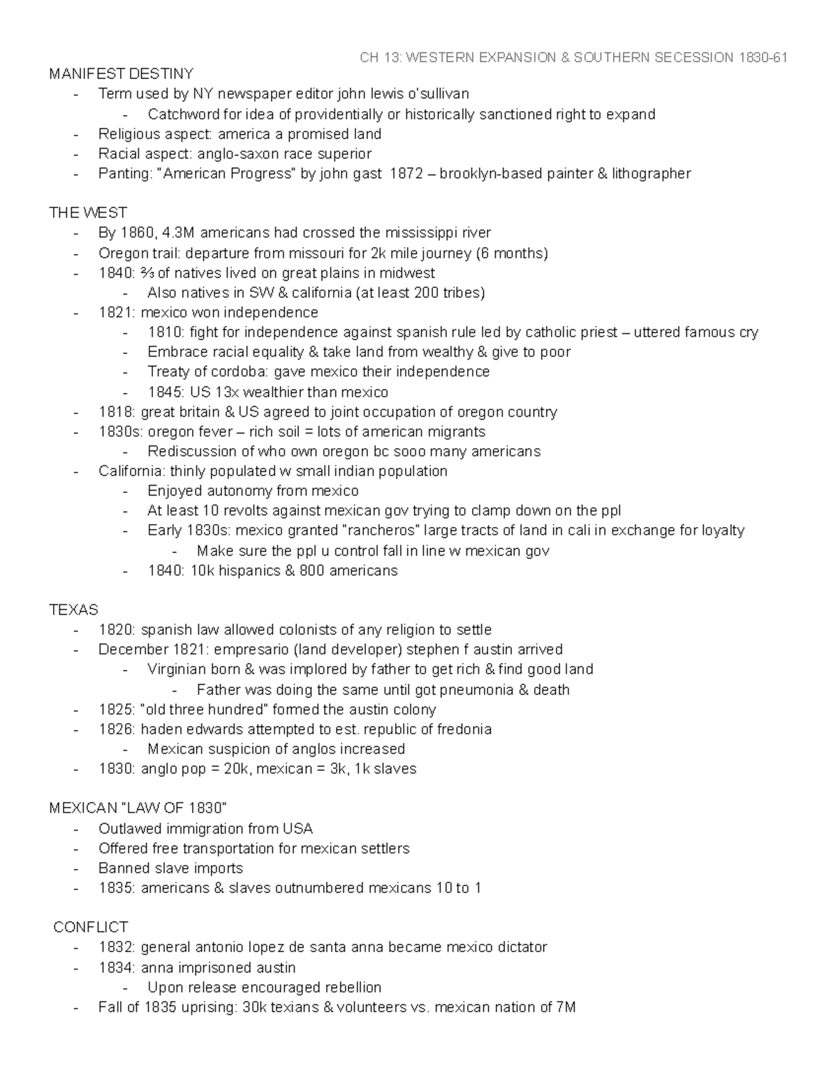Ch 13 Western Expansion Southern Secession 1830-61 - MANIFEST DESTINY ...