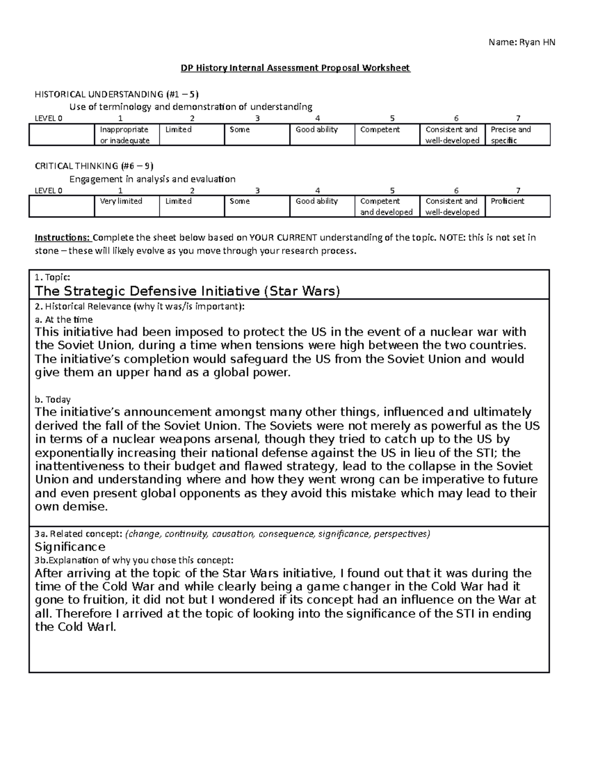 History IA Proposal Sheet - Name: Ryan HN DP History Internal ...