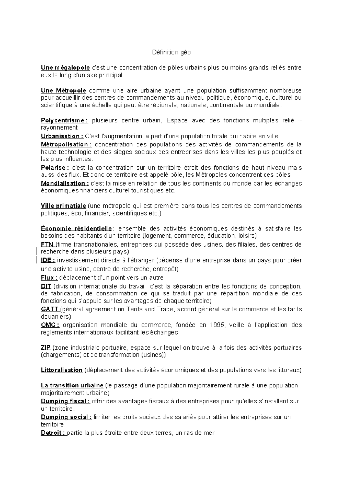 Définition géo - Définition métropole - Définition géo Une mégalopole c ...