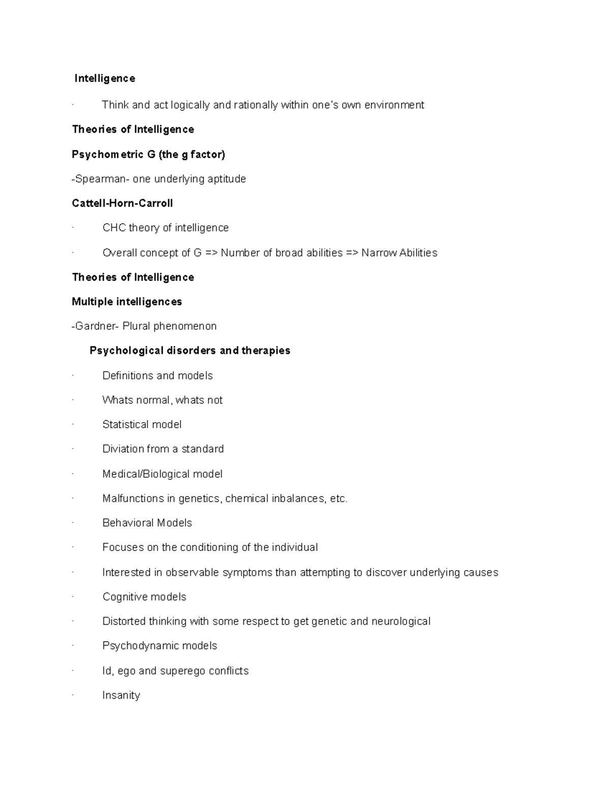 Intelligence - Notes taken in class for psy 100A - Intelligence · Think ...