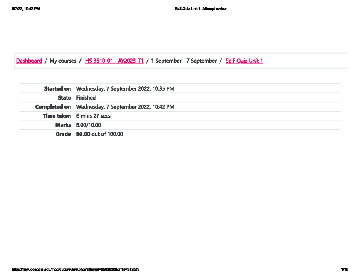 Quiz Unit 1 - Quiz Unit 1 - HS3610 - Studocu