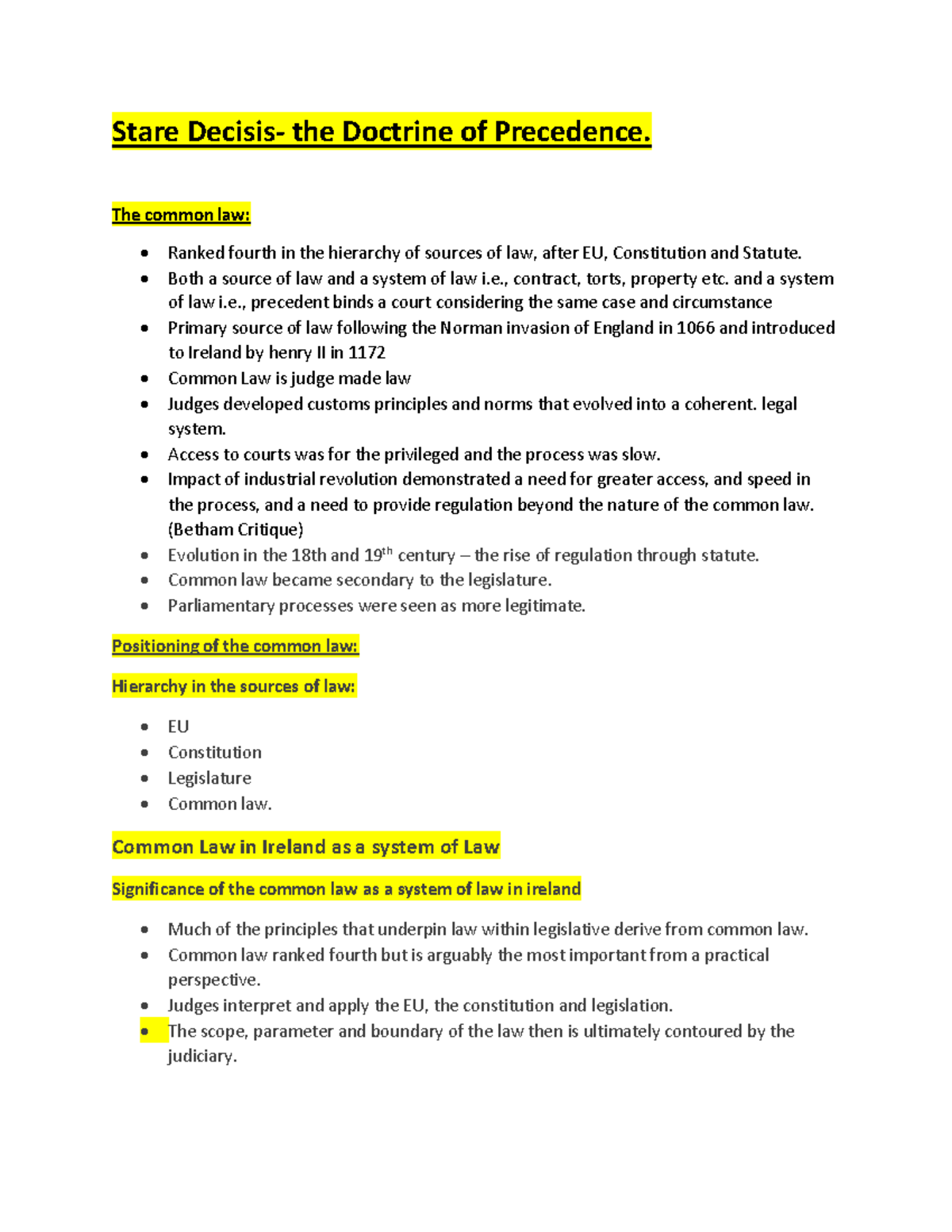 Stare Decisis Week 2 Notes - Stare Decisis- the Doctrine of Precedence ...