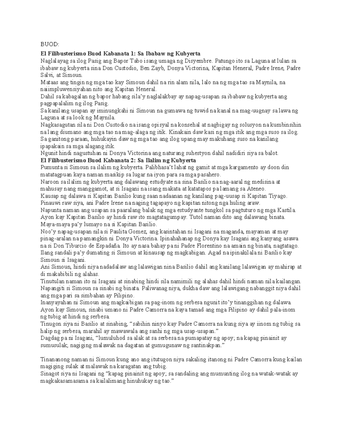 Grizal EL FILI Ssummary PER CHAP - BUOD: El Filibusterismo Buod Kabanata 1: Sa Ibabaw ng ...