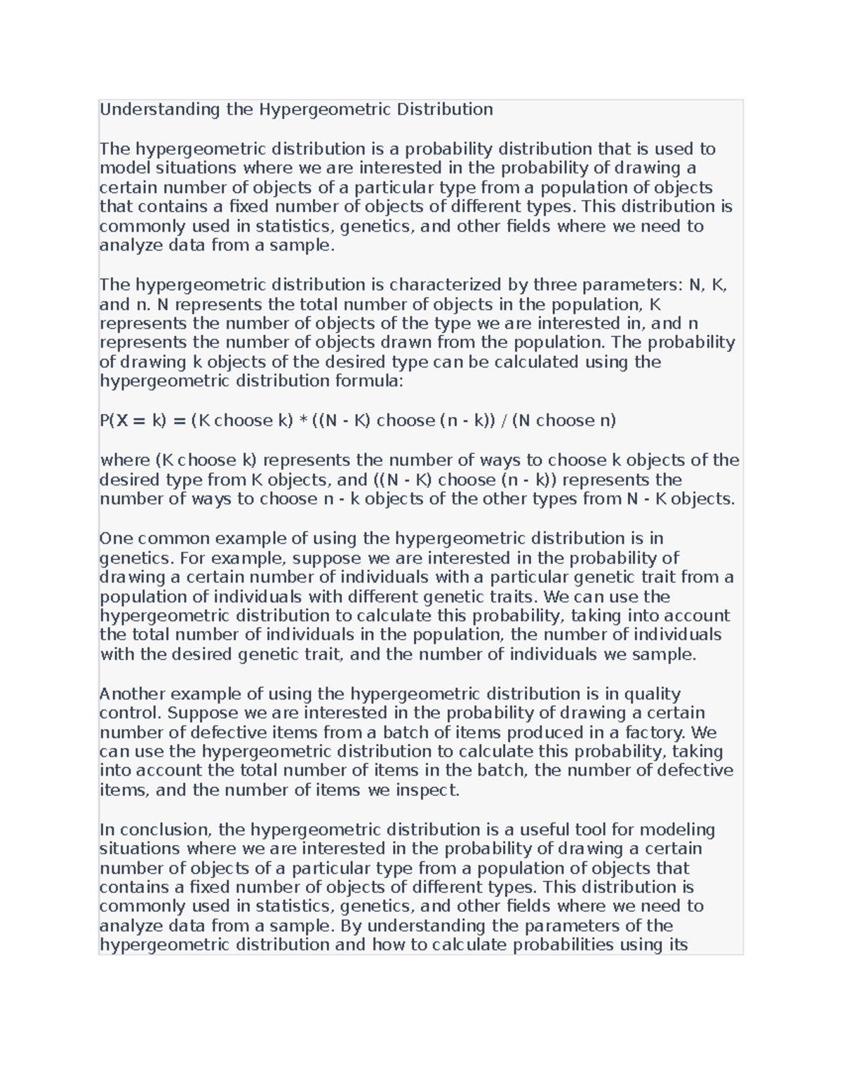 Understanding the Hypergeometric Distribution - This distribution is ...