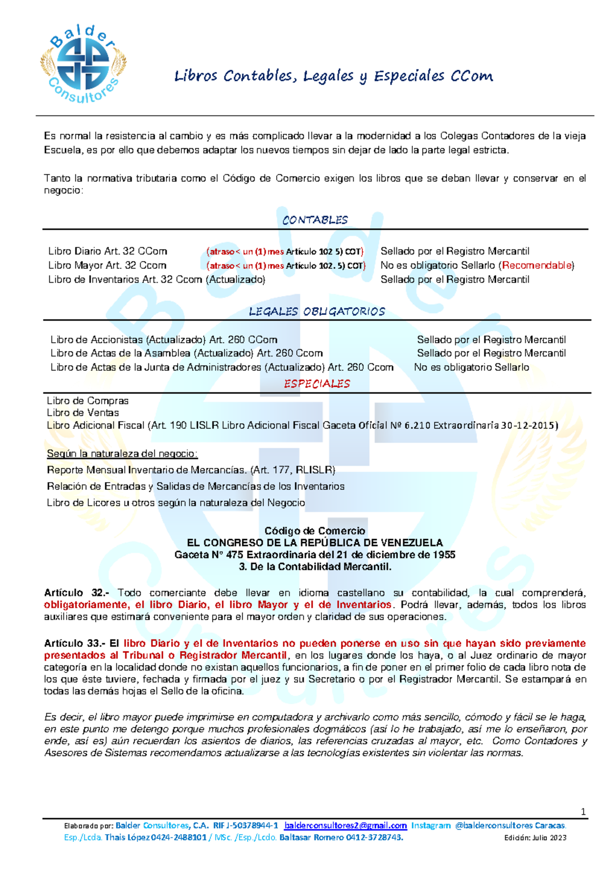 Libros Contables, Legales y Especiales CCom - Libros Contables, Legales ...